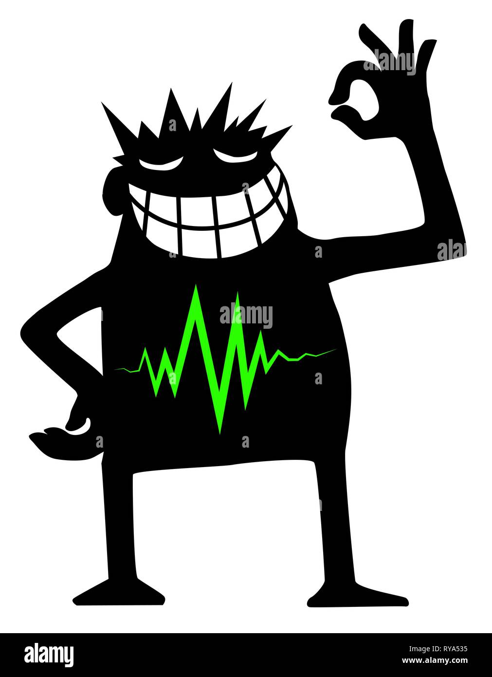 Perfect health funny cartoon character black silhouette, vector ...