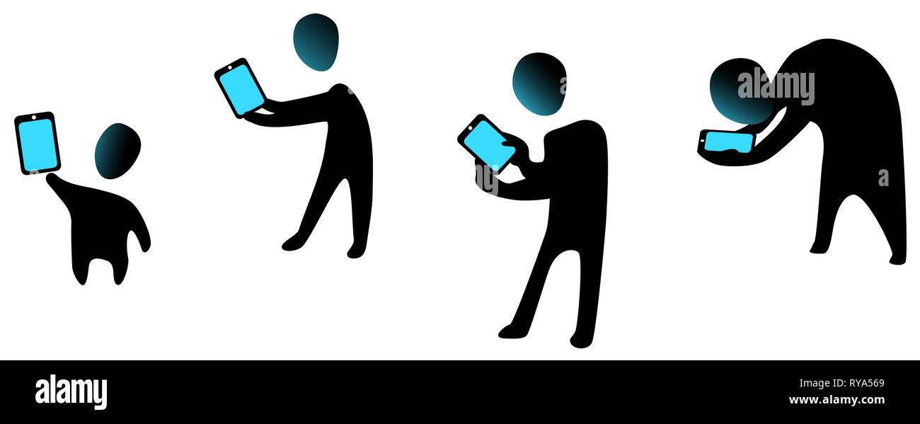 Phone user ages figure stencils set black, vector illustration ...