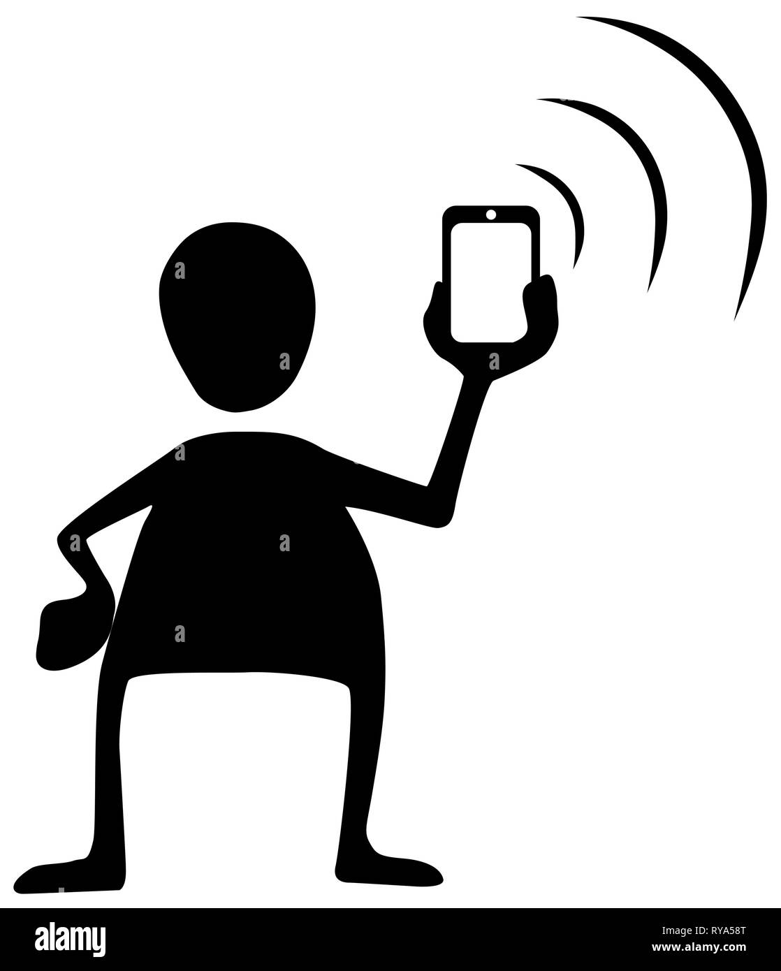 Phone signal send figure stencil black, vector illustration, horizontal ...