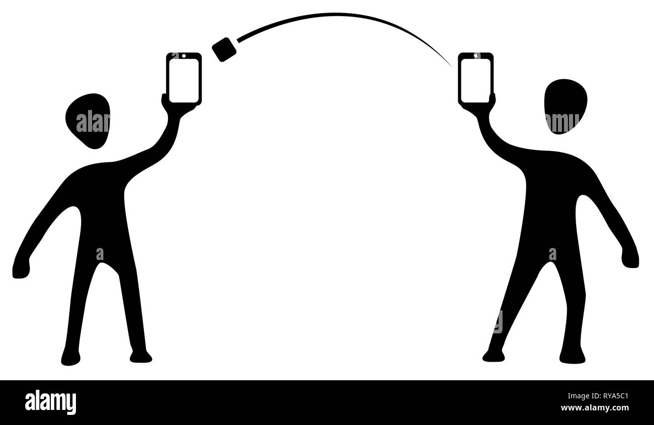 Phone data item transfer figures stencil black, vector illustration ...