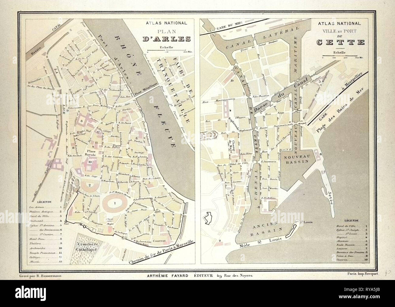 Map of Arles and Cette France Stock Photo - Alamy