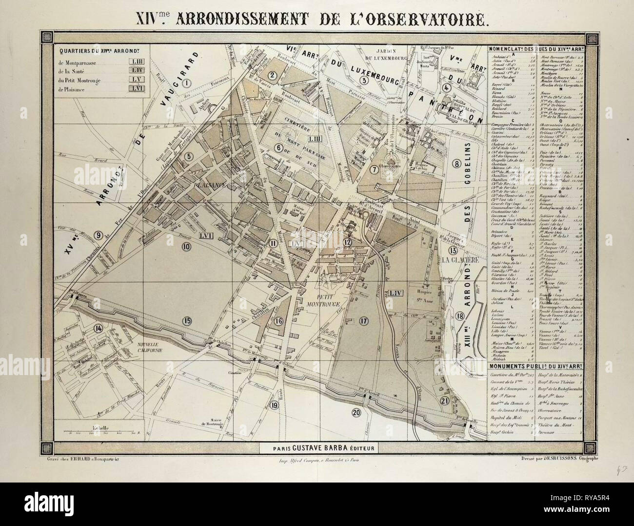 Map of the 14th Arrondissement De L'Observatoire Paris France Stock ...