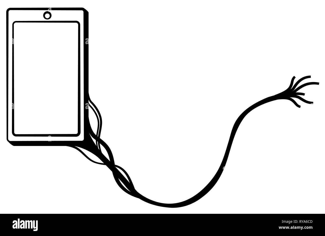 Smart phone cable symbol stencil black, vector illustration, horizontal ...