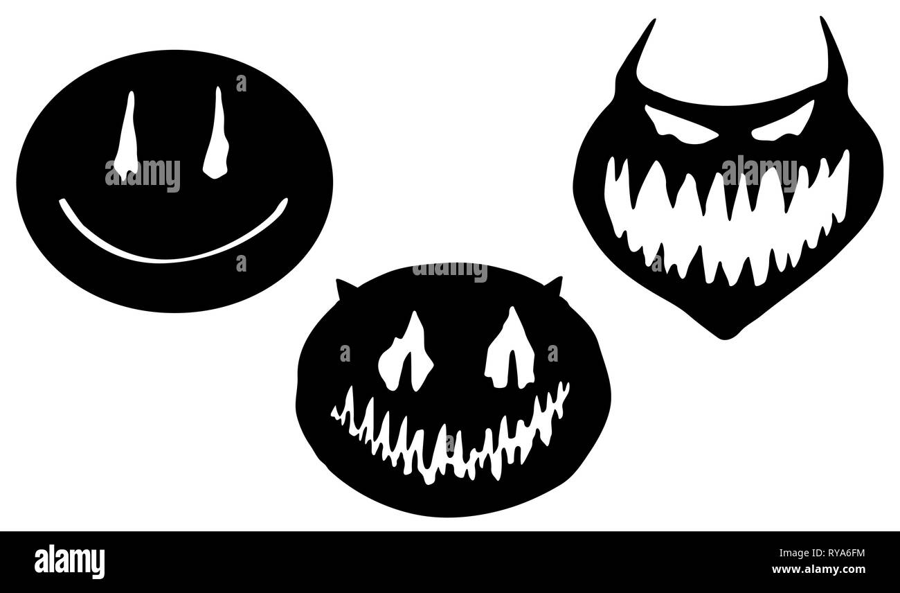 Smile face horror transformation stencil black, vector illustration ...