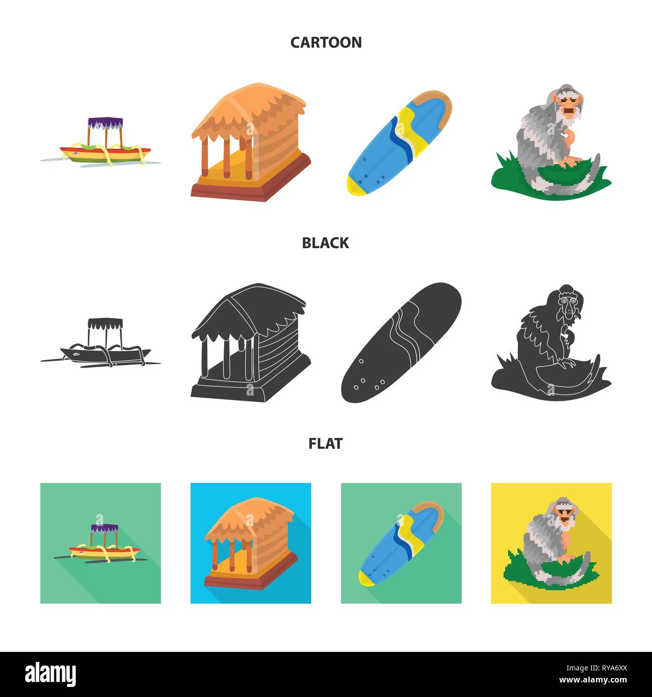 boat,hut,surfboard,monkey,sail,house,surf,animal,sea,thatch,beach ...