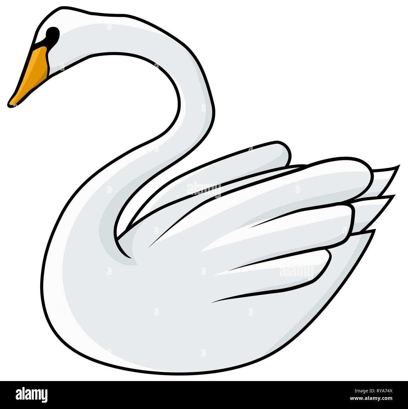 Swan bird drawing, vector, horizontal line drawing colored, over white ...