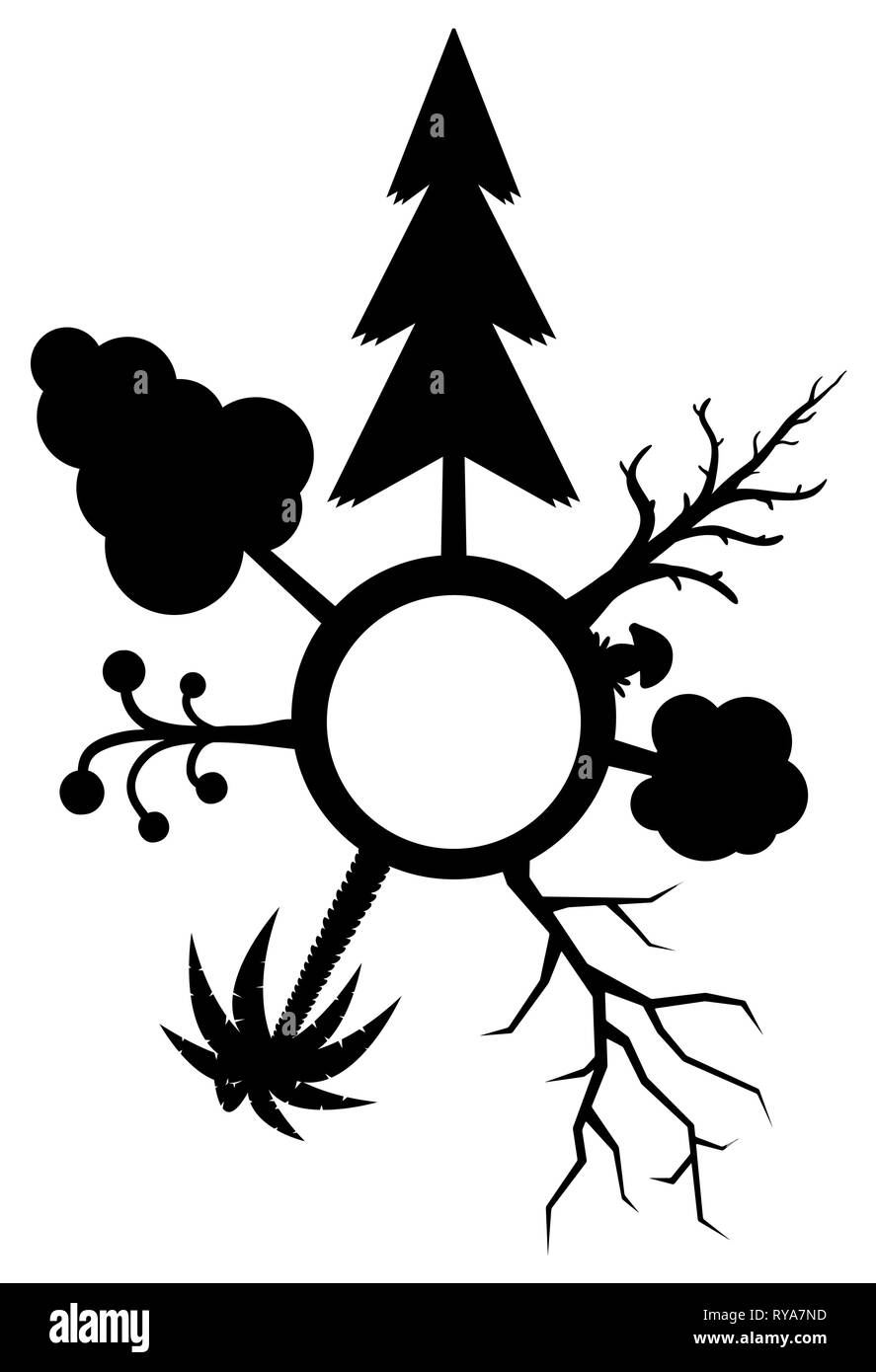 Different trees silhouettes circle symbol stencil black, vector ...