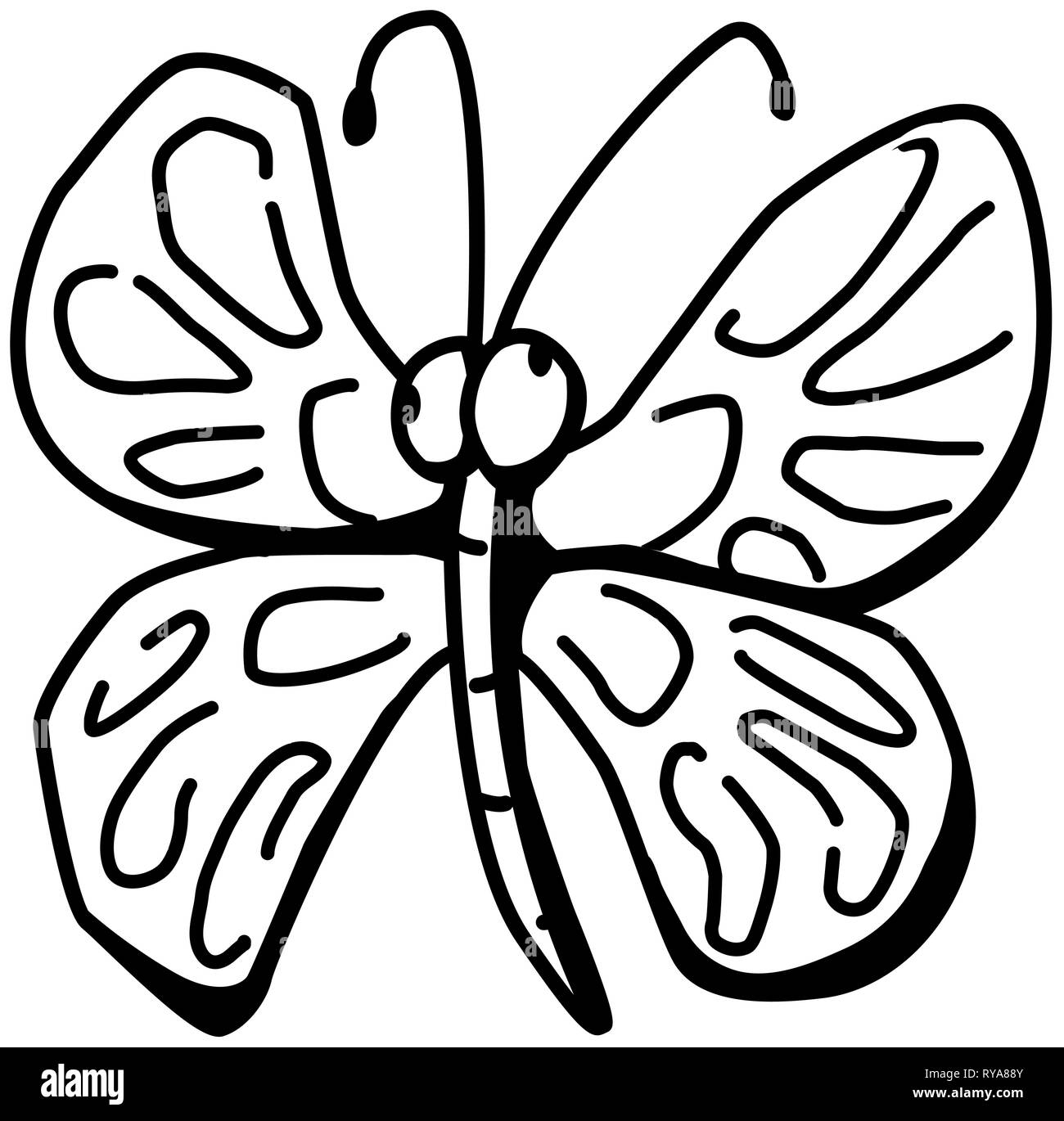 Winged bug cartoon line drawing, vector, horizontal, over white Stock ...