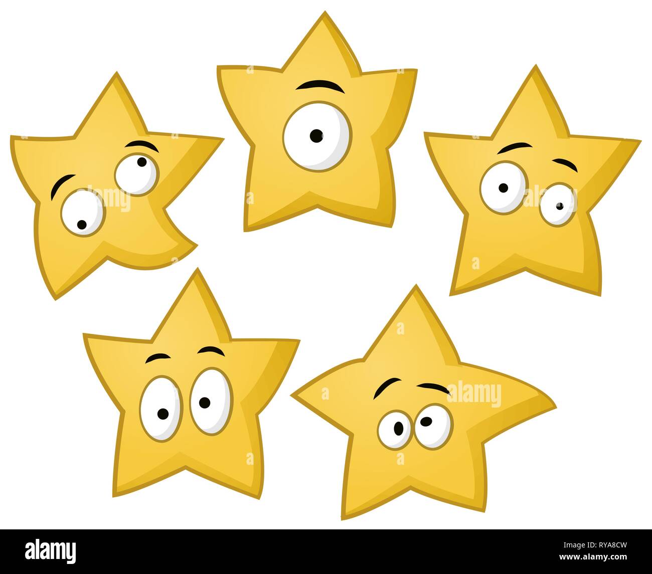 Star characters set cartoon color vector illustration design elements ...