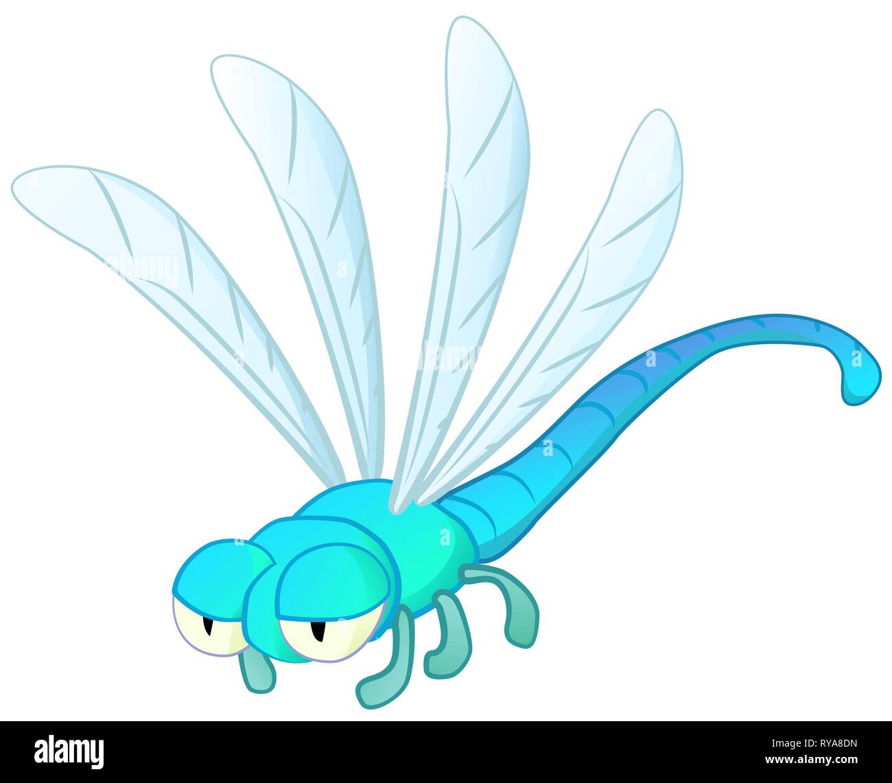 Dragonfly insect blue cartoon character color vector illustration ...