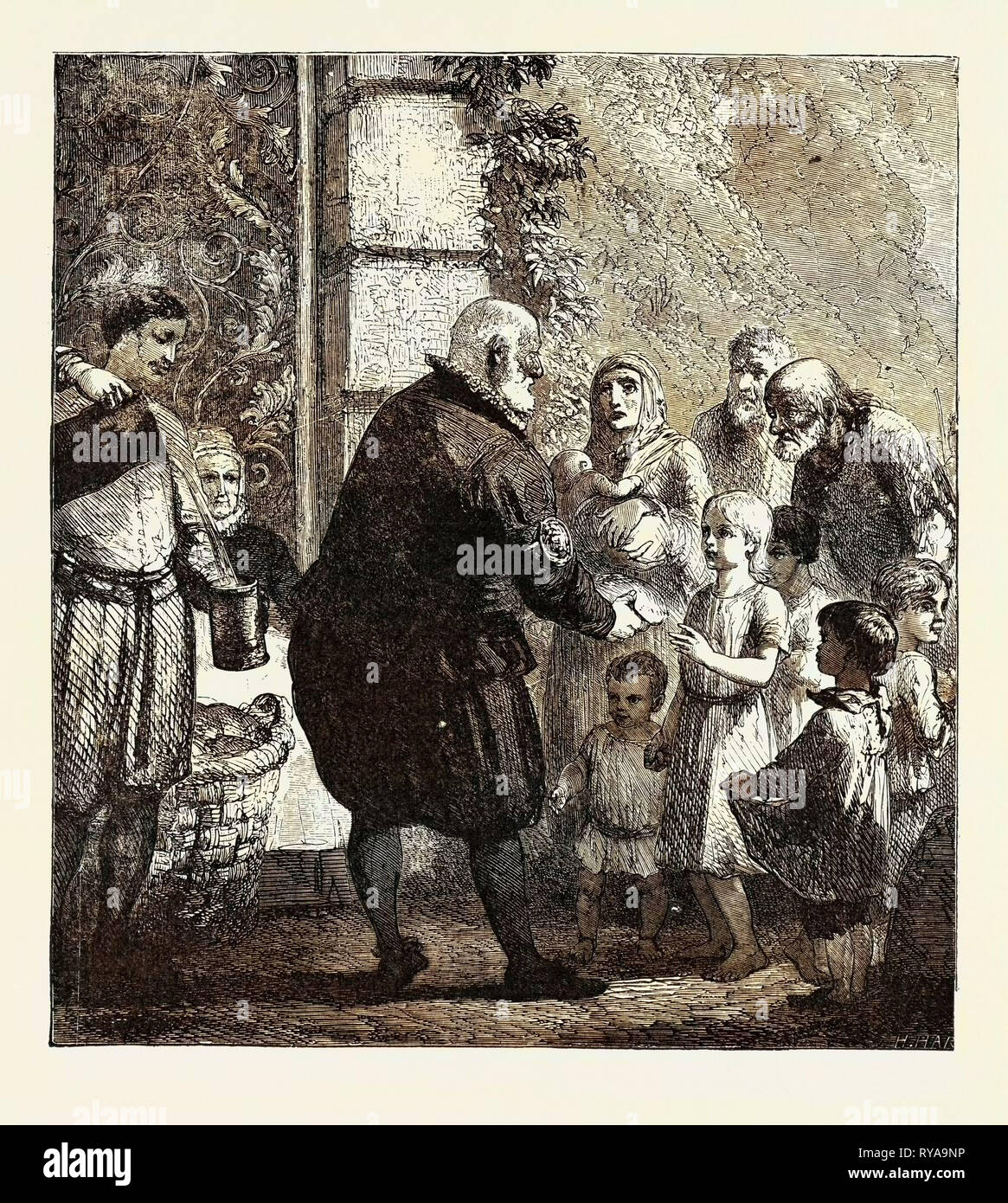 Old English Customs: Relieving the Poor at the Gate Stock Photo - Alamy