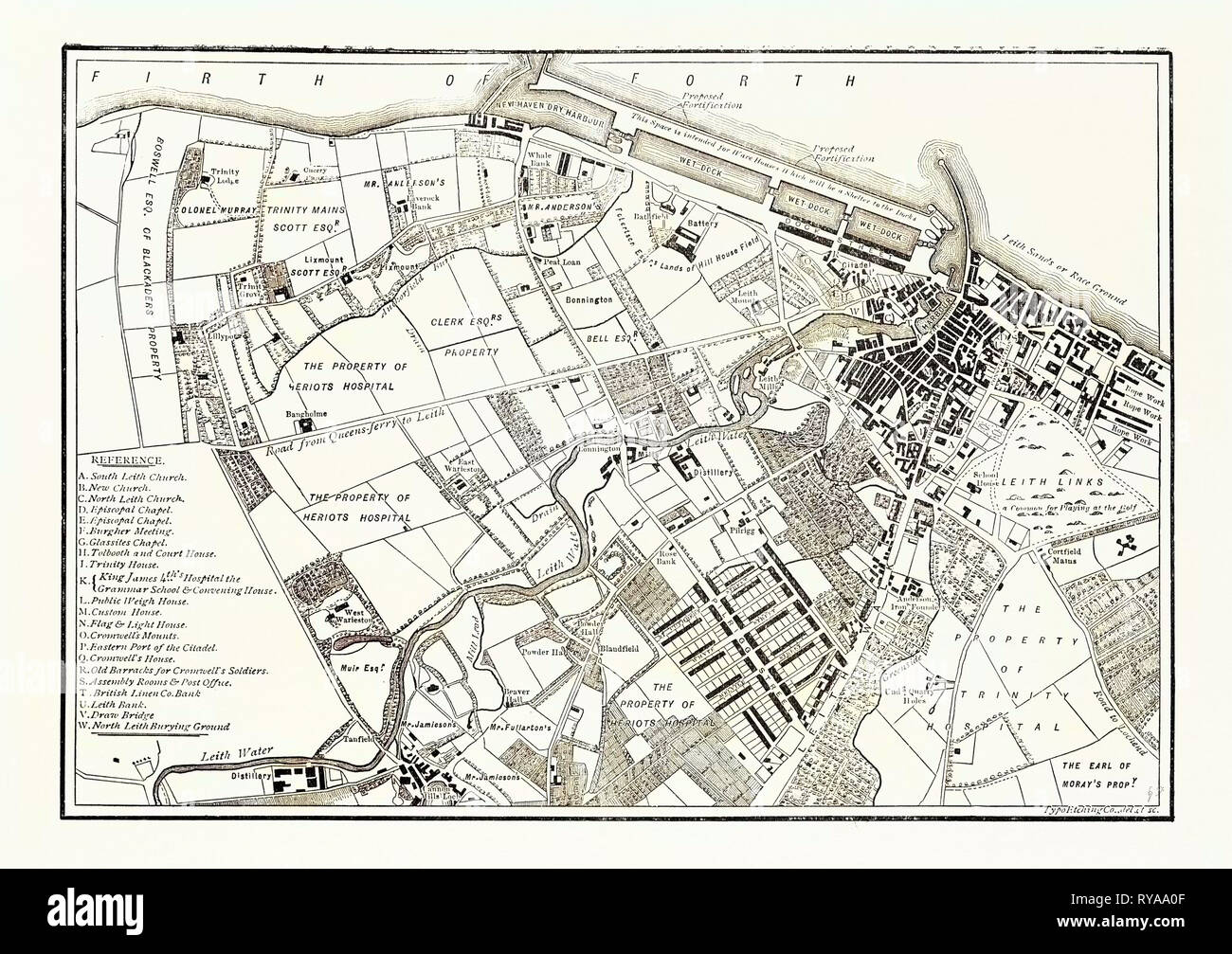 Edinburgh: Plan of Leith Showing the Proposed New Docks 1804 Stock ...