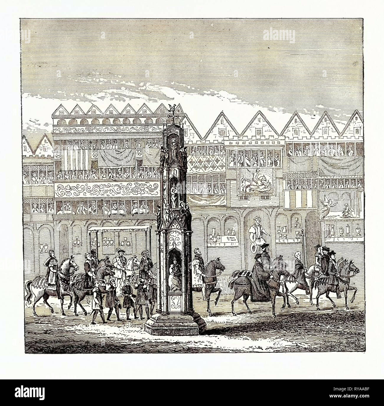 Cheapside Cross As It Appeared in 1547 Showing Part of the Procession ...