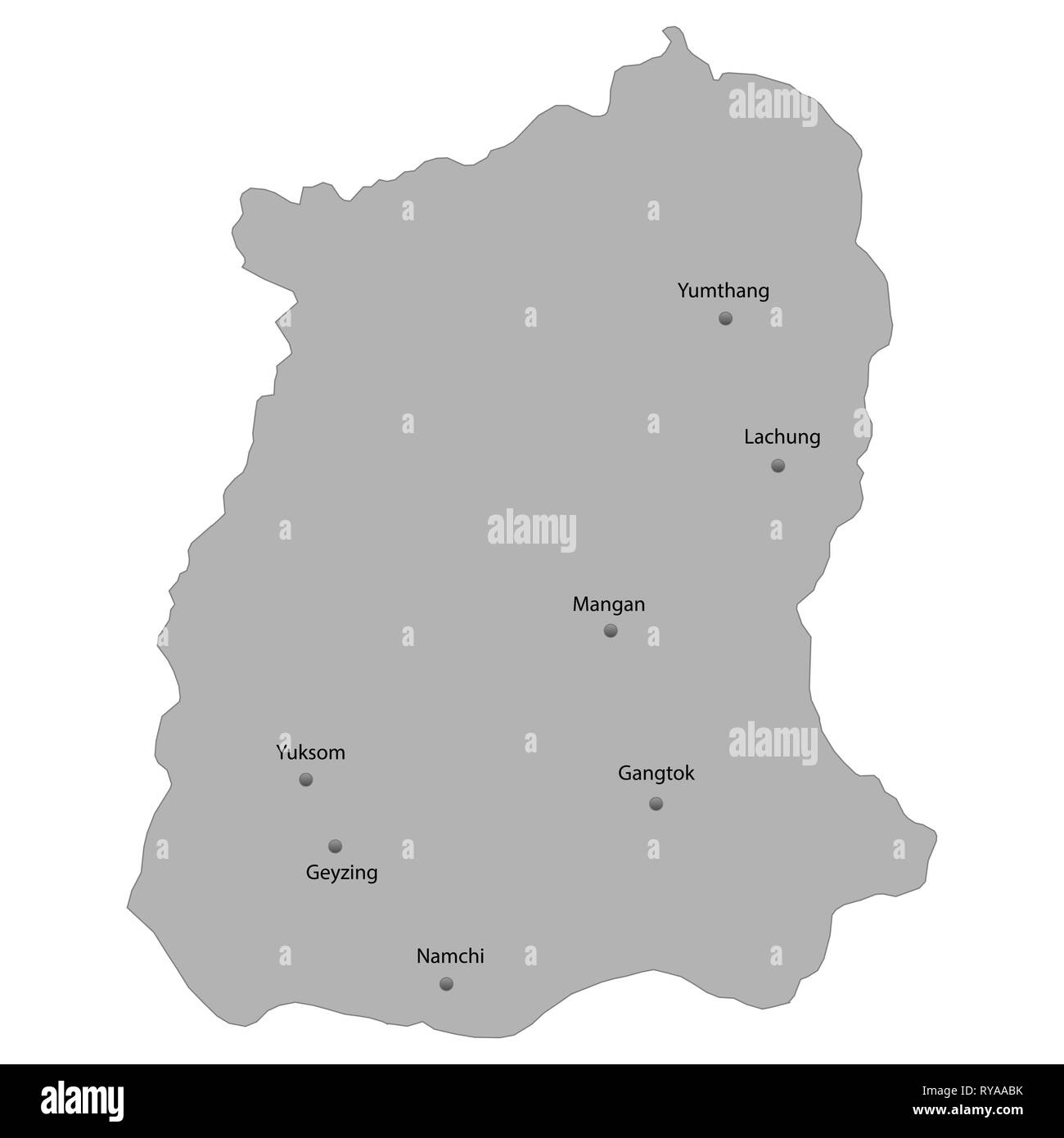 High Quality map of Sikkim is a state of India. With main cities ...