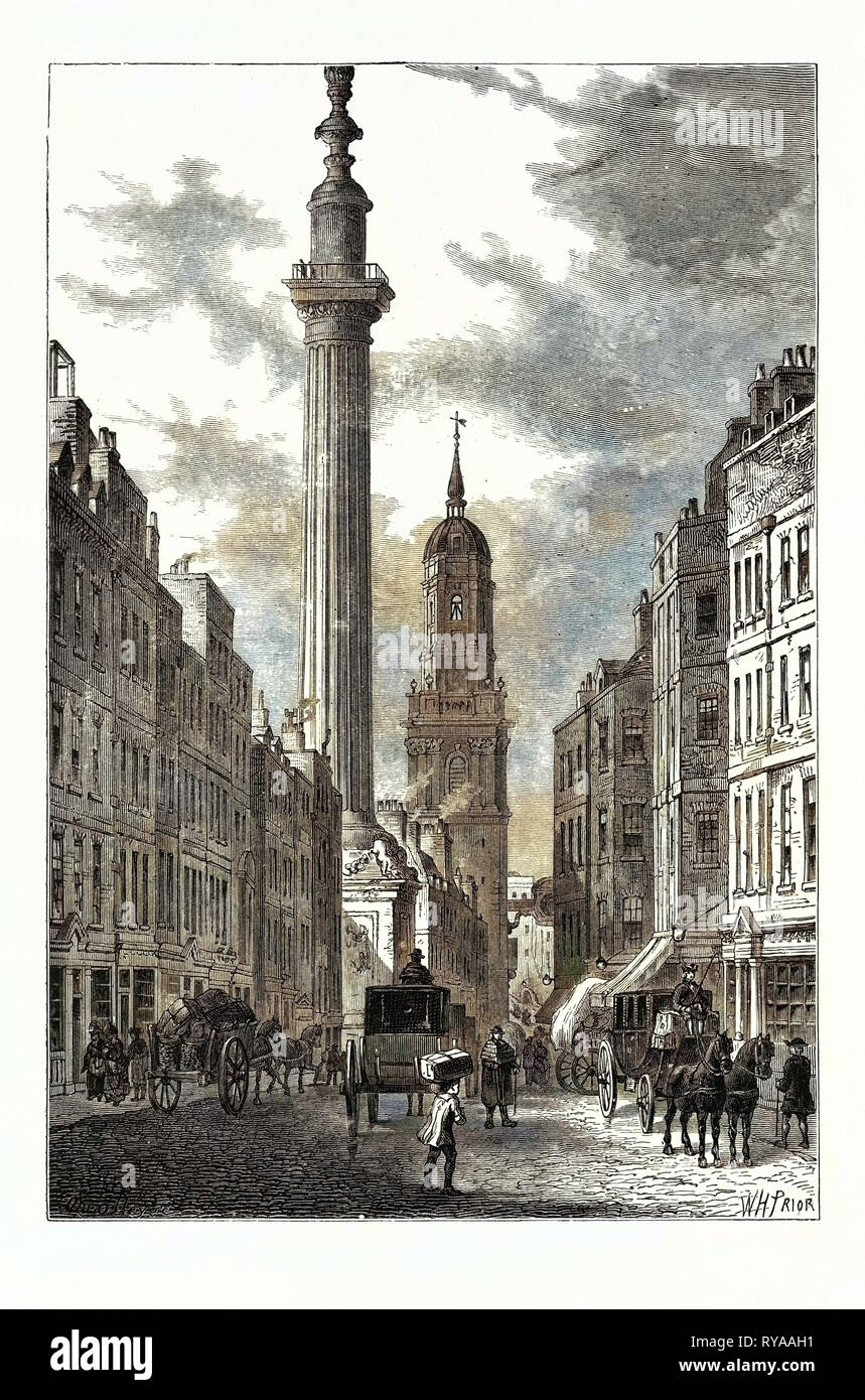 The Monument and the Church of St. Magnus About 1800 London Stock Photo ...