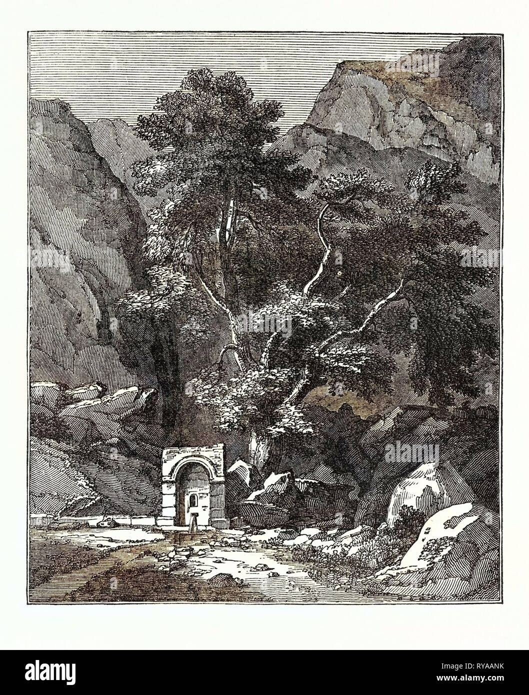 View of the Castalian Fountain Stock Photo - Alamy