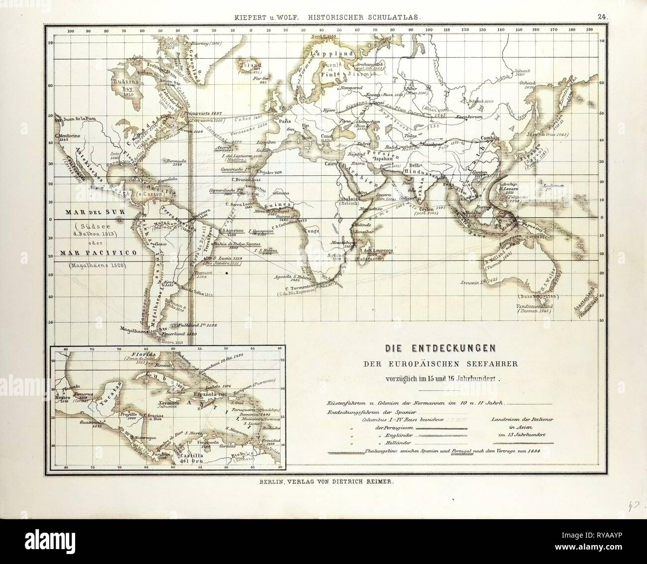Map of the Discoveries of European Seafarers in the 15th and 16th ...