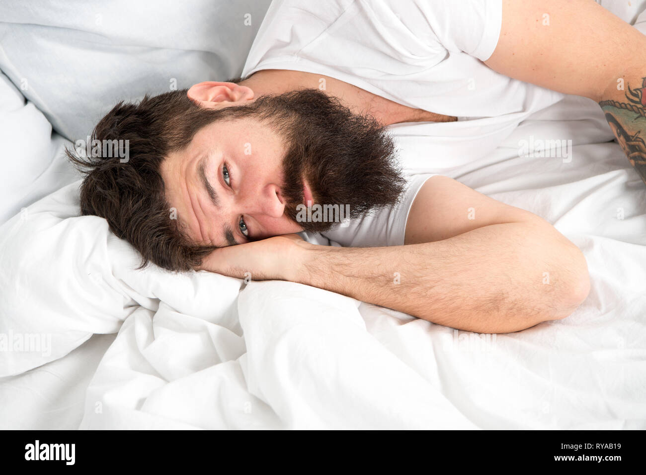 Sleep Disorders Concept What A Long Night Man Bearded Hipster Having