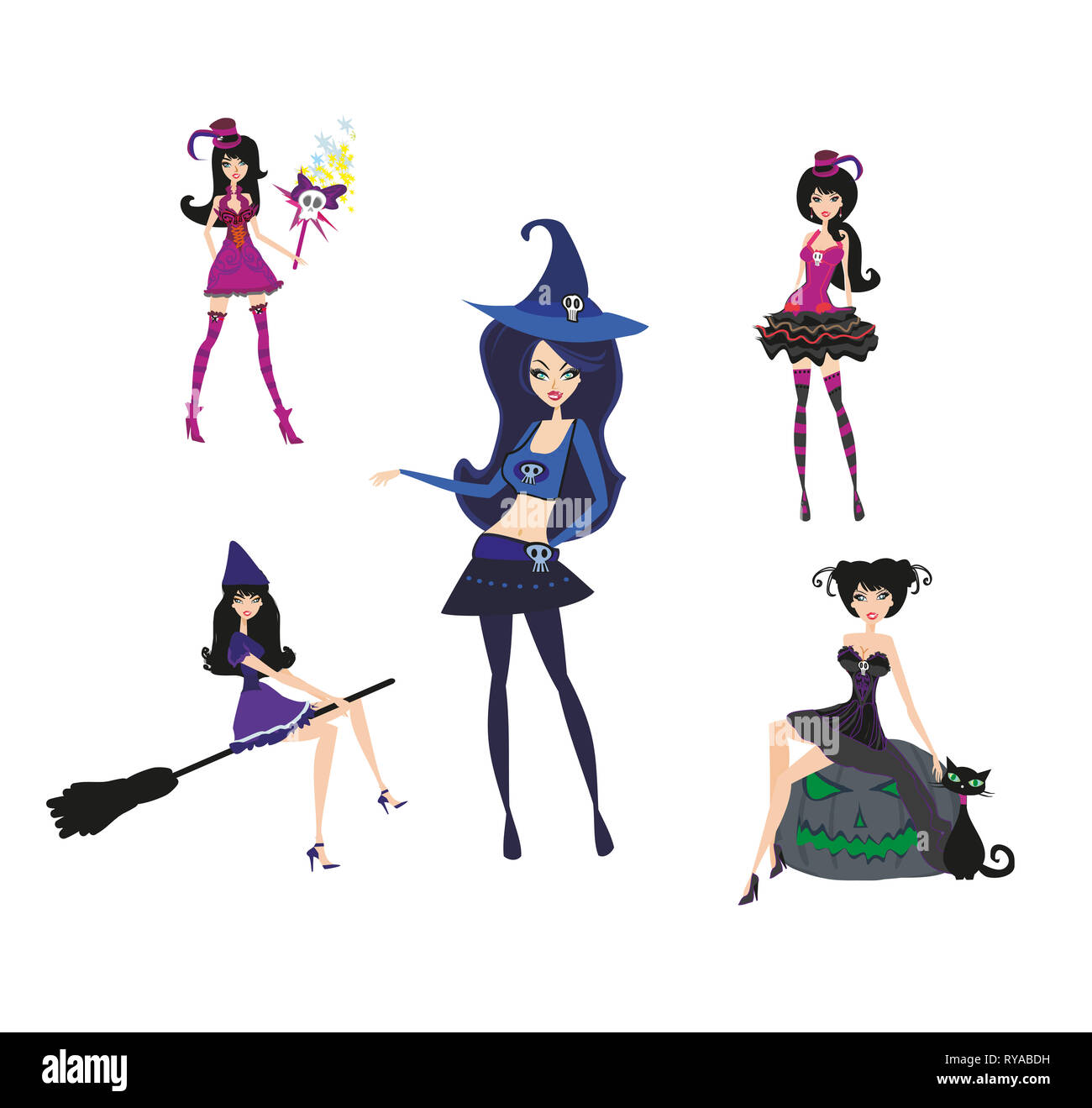 Illustration of a group of witches on a white background Stock Photo ...