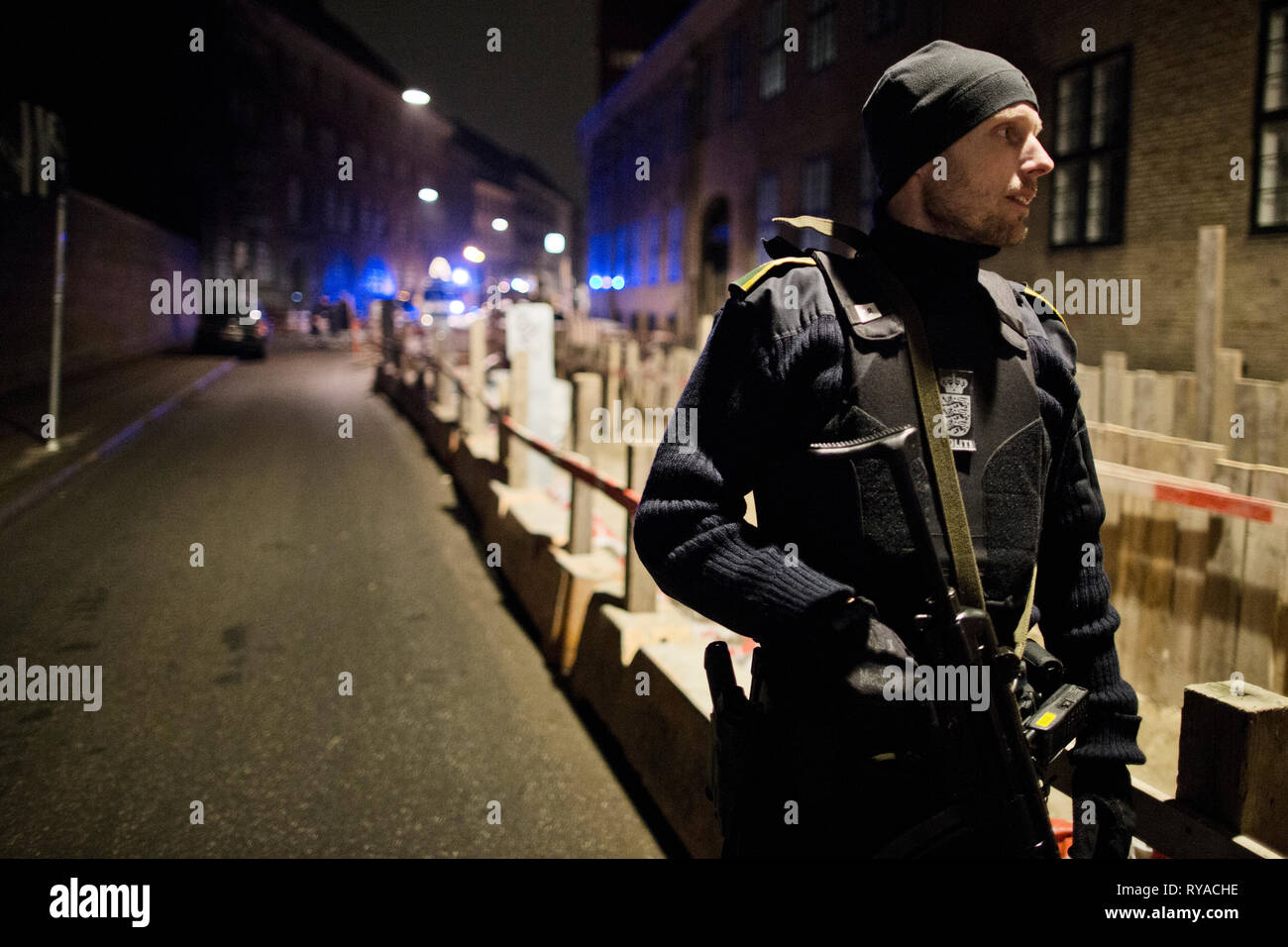 Denmark, Copenhagen - February 15, 2015. A heavily armed Danish police ...