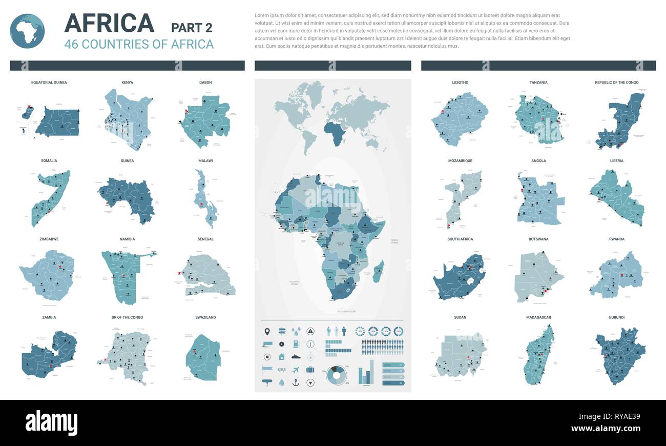 Vector maps set. High detailed 46 maps of African countries with ...
