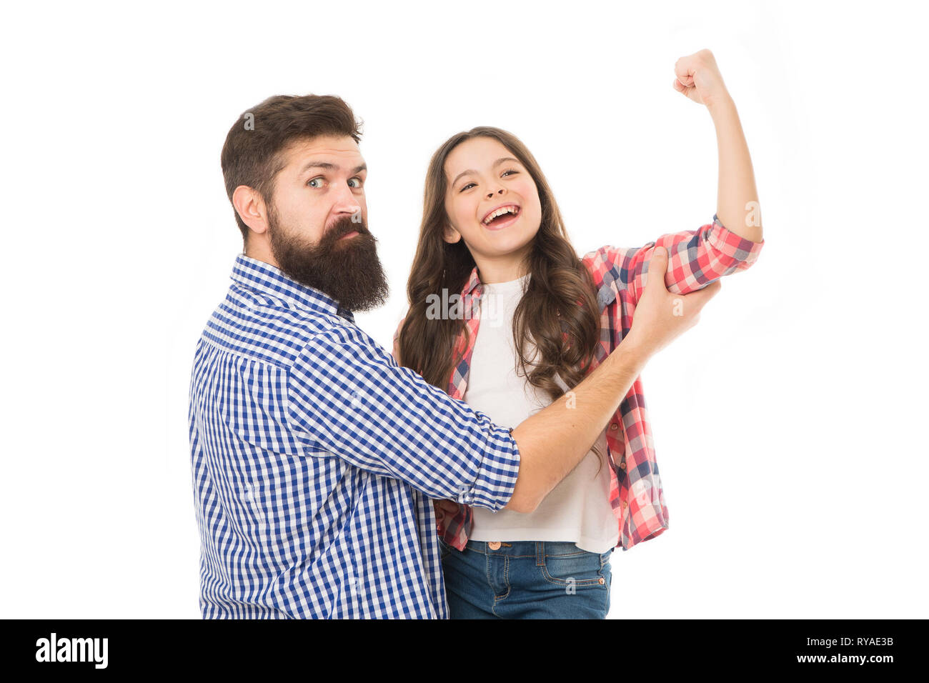 Strong as my father. Fathers day concept. Lovely father and cute kid ...