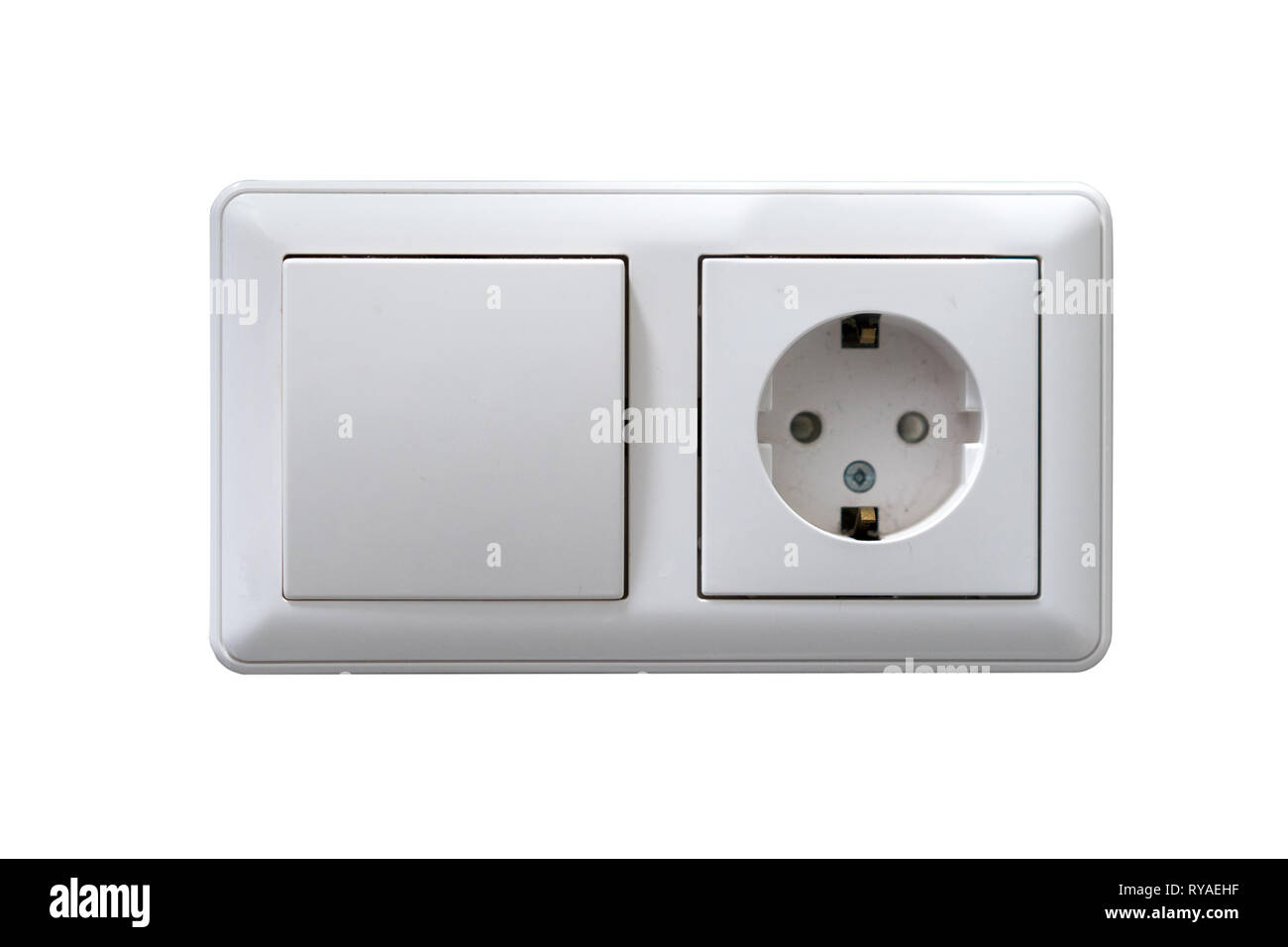 electric socket and a switch on the wall of the hotel. Isolated on ...