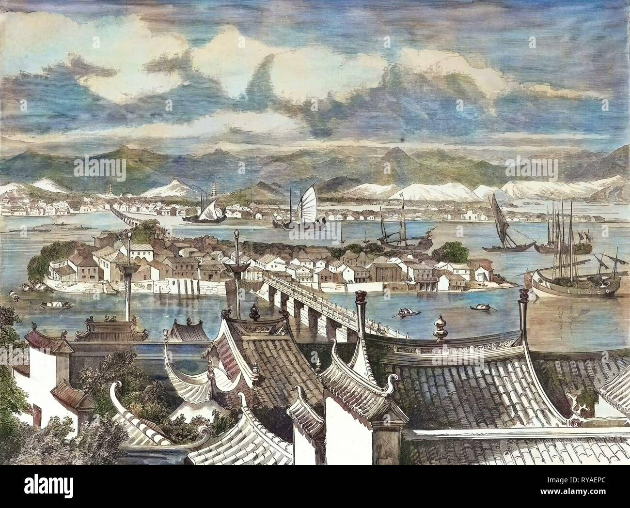 City of Foochow Engraving 1884 Stock Photo - Alamy