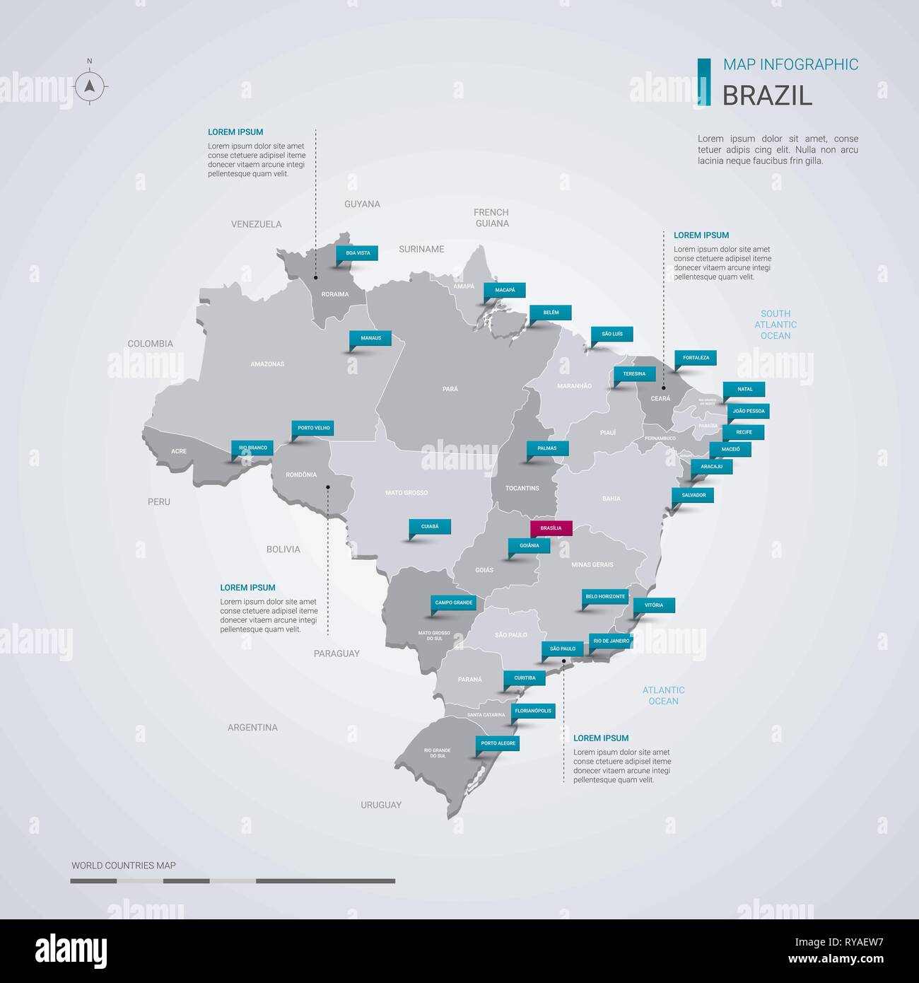 Brazil Vector Map With Infographic Elements Pointer Marks Editable