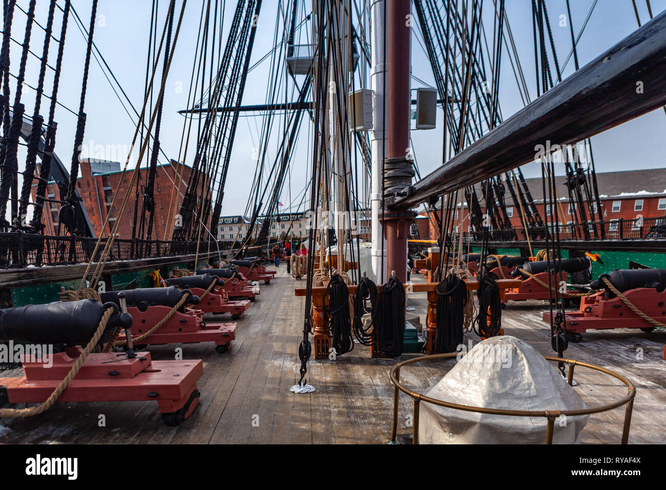 March 8th 2019. Boston USA - The ship USS Constitution at the end of ...