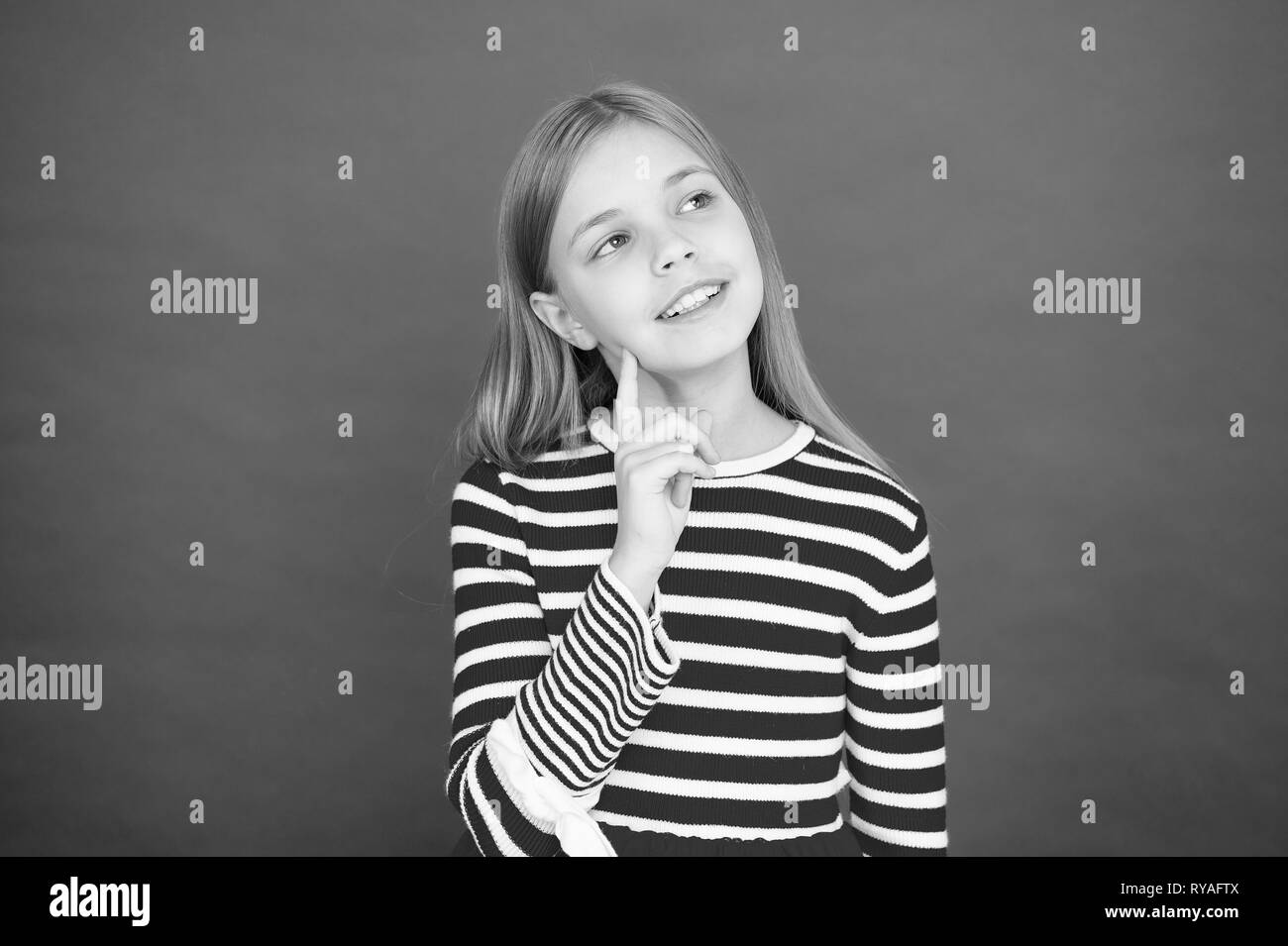 Child girl dreaming her wish come true. Miracle happens. Little girl ...