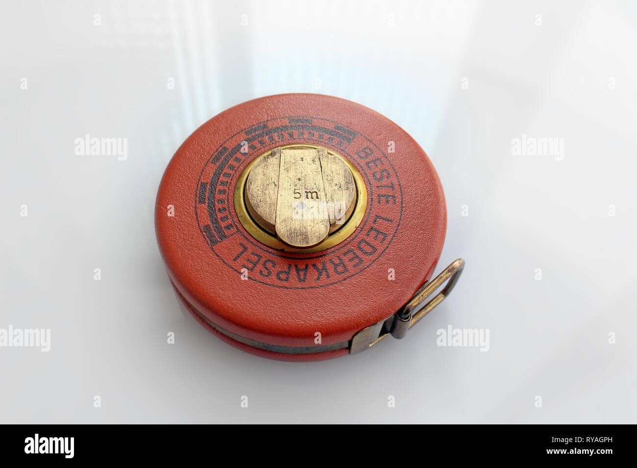 Old german roll measuring tape, isolated on white background, close-up ...