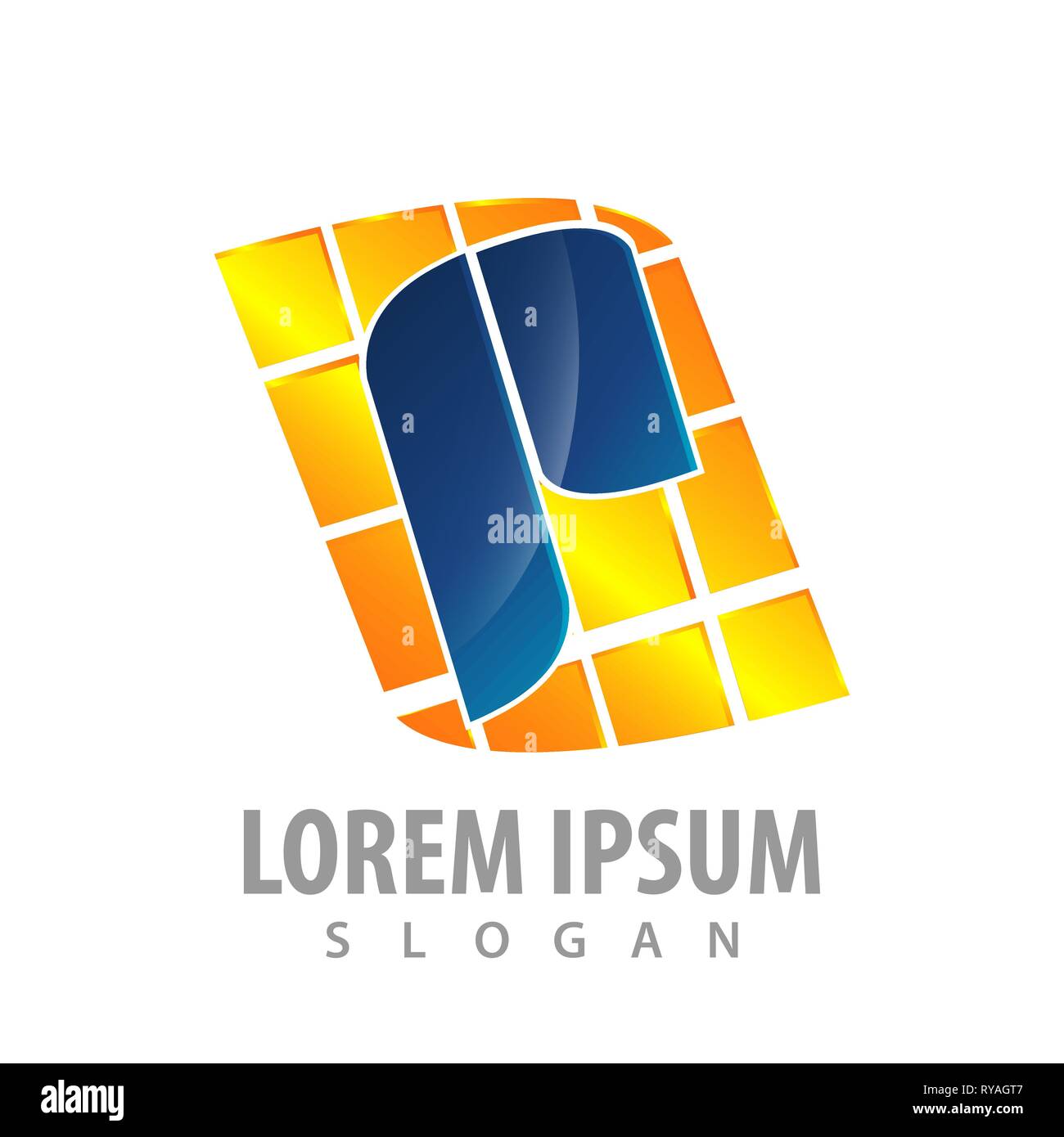 Initial letter P square pixel logo vector concept design. Yellow blue ...