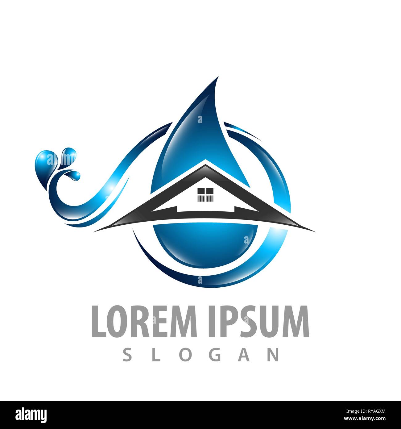 Water drop wave with home building logo concept design. Symbol graphic ...
