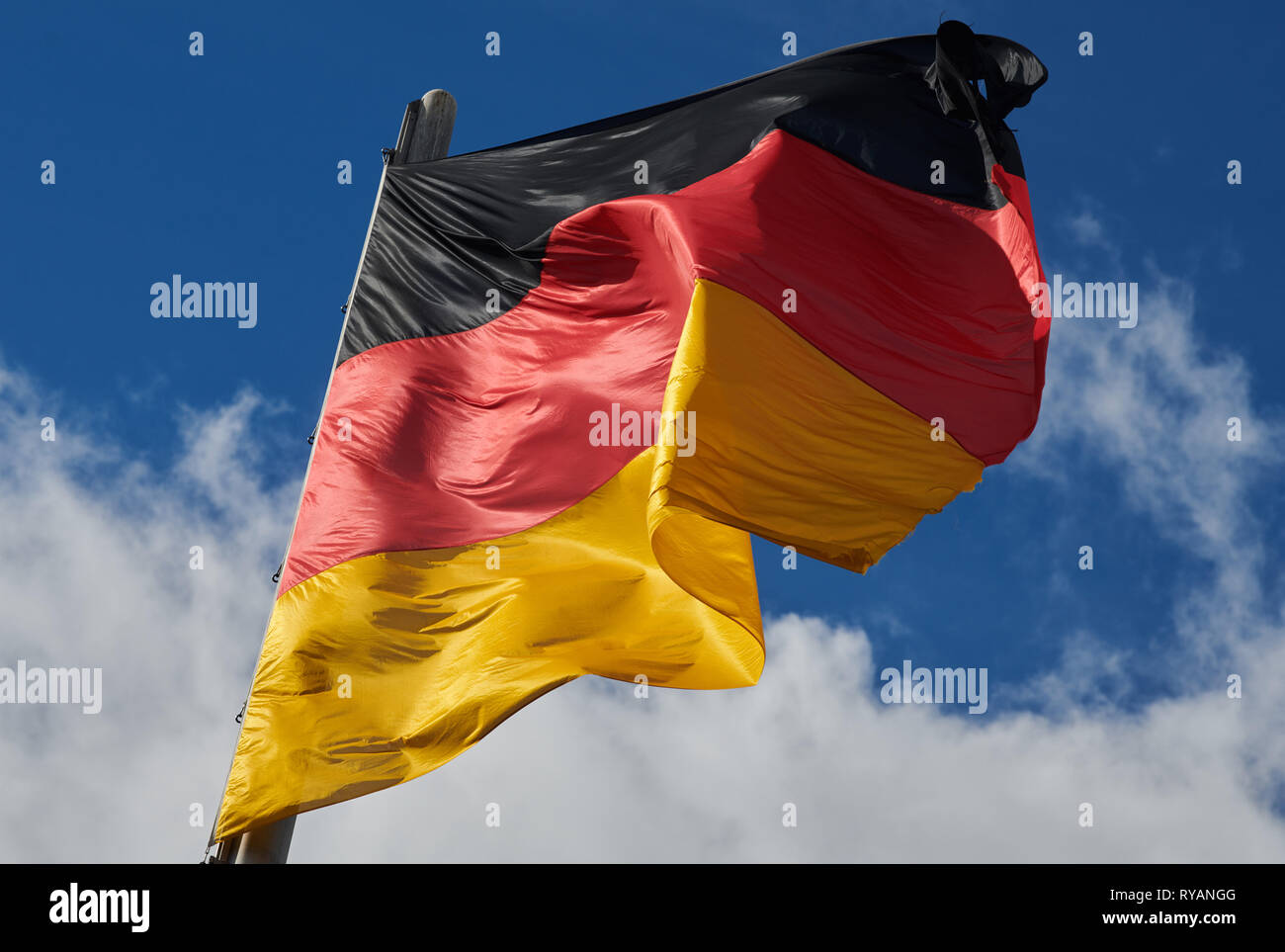 Berlin, Germany. 12th Mar, 2019. The German flag blows on the Bundestag ...