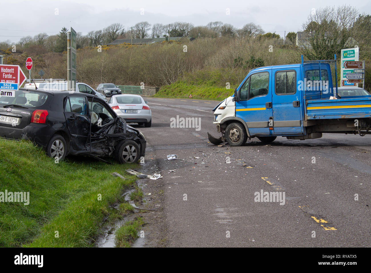 car crash blocking a highway or road Stock Photo - Alamy