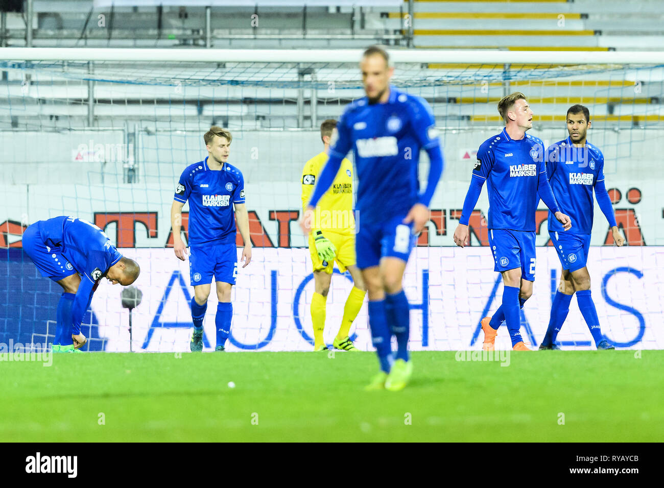 Karlsruhe, Deutschland. 13th Mar, 2019. Disappointment after Gegebtor ...