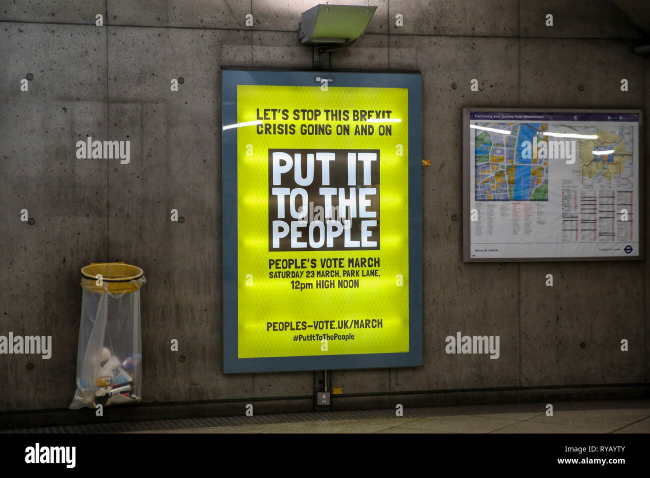 London, UK, UK. 13th Mar, 2019. A large advert by Peoples Vote is seen ...