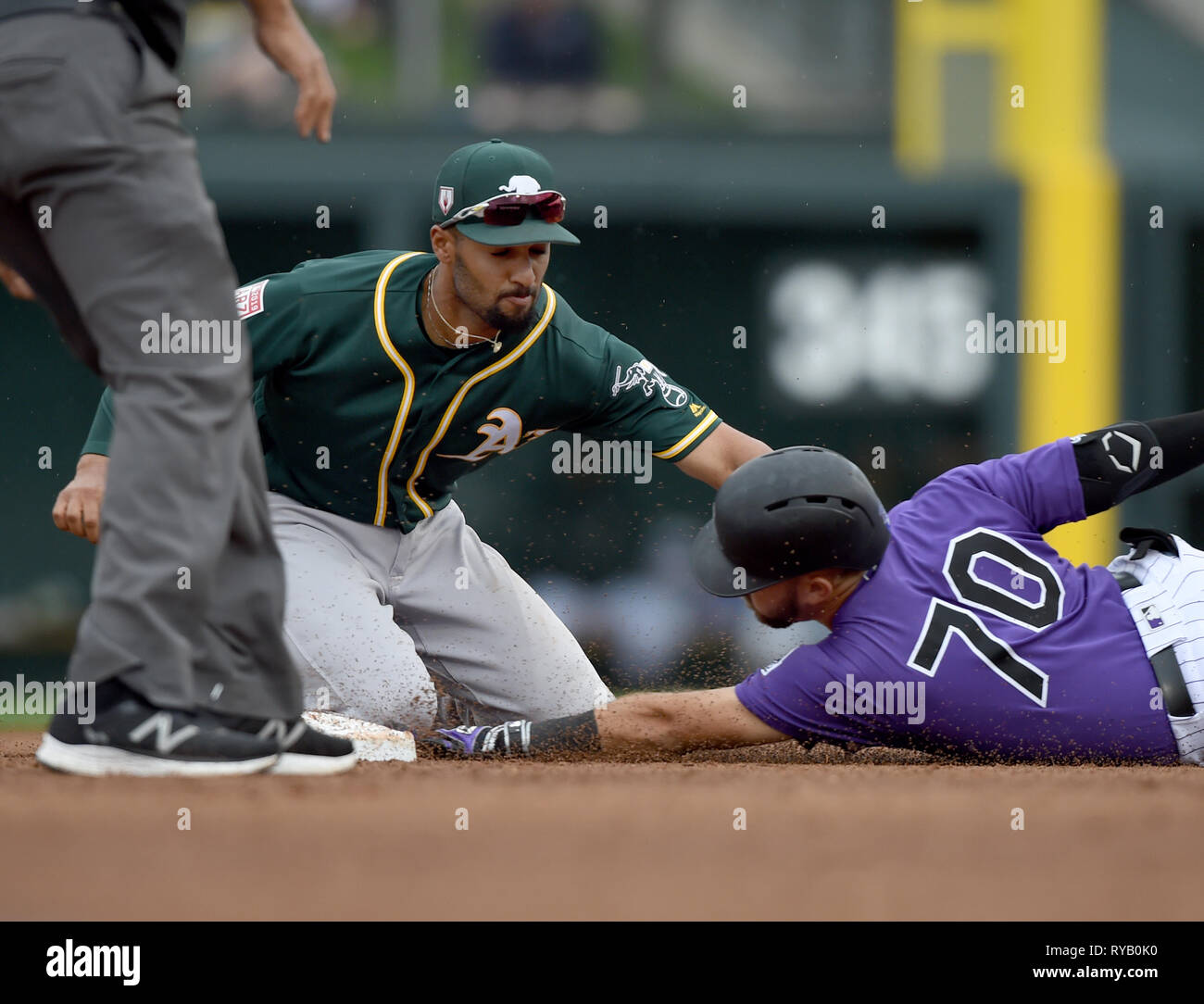 Scottsdale, Arizona, USA. 11th Mar, 2019. A's shortstop MARCUS SEMIEN ...