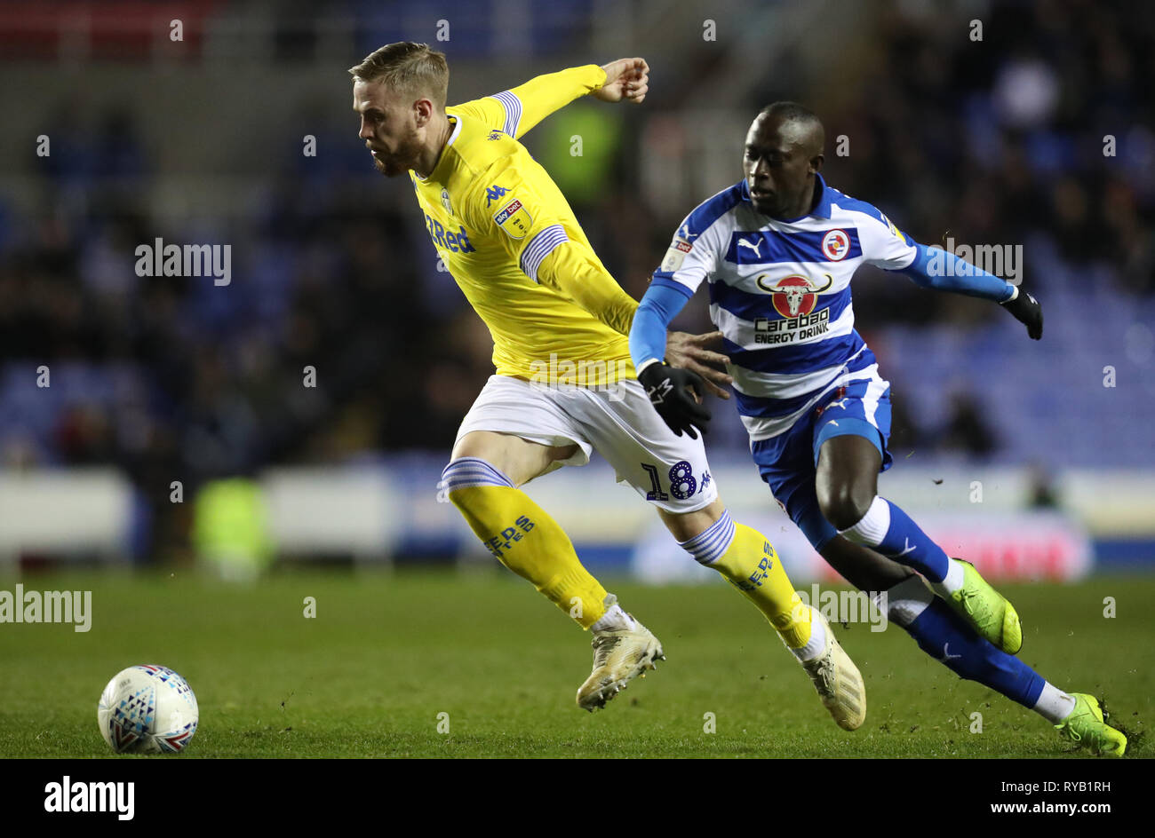 Leeds United's Pontus Jansson in action with Reading's Modou Barrow ...