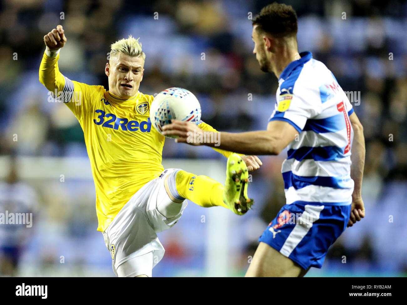 Leeds United's Ezgjan Alioski controls the ball in the air during the ...