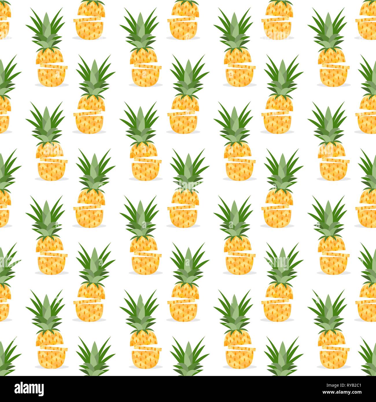 Vector seamless pattern with pineapples, pineapple slices. Tropical ...