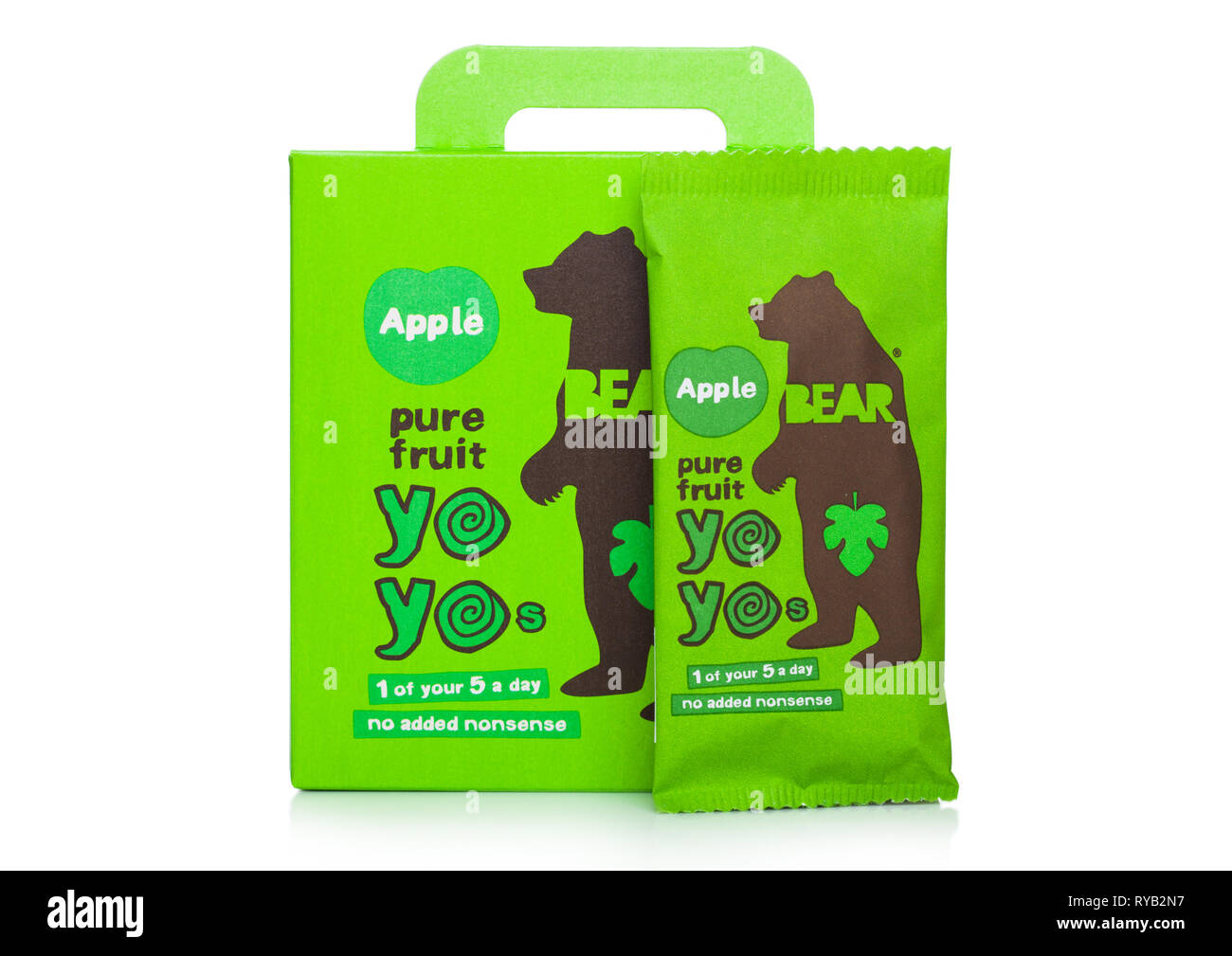 LONDON, UK - MARCH 11, 2019: Box of BEAR YOYO Delicious Pure Fruit ...