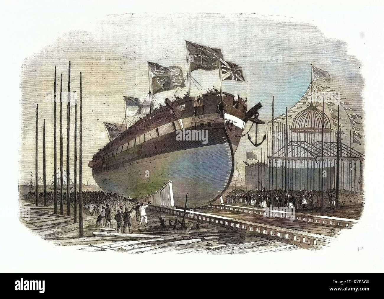 Launch of Her Majesty's Steam-Ram Frigate Resistance at Millwall Stock ...