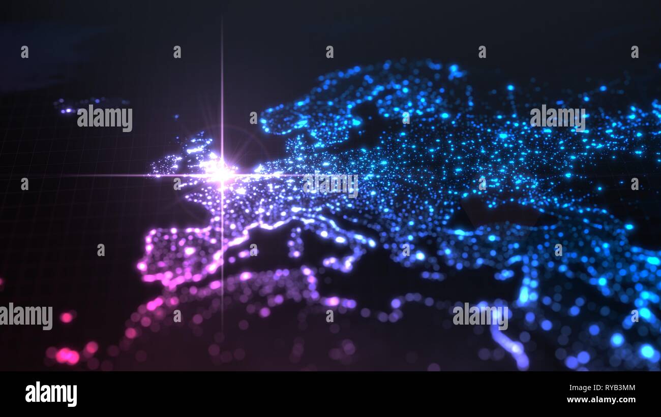 power of england, energy beam on london. dark map with illuminated ...