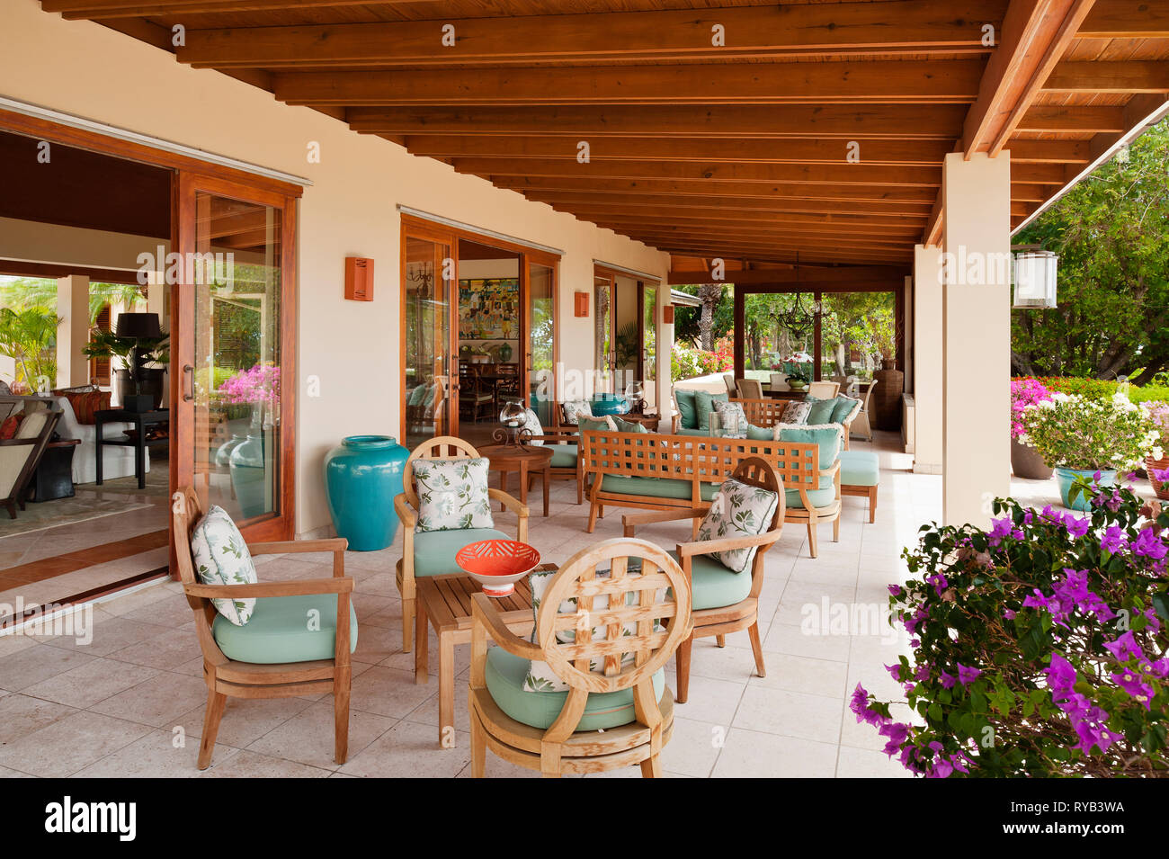"Seating on patio at Tamarind Cove, Antigua Stock Photo - Alamy