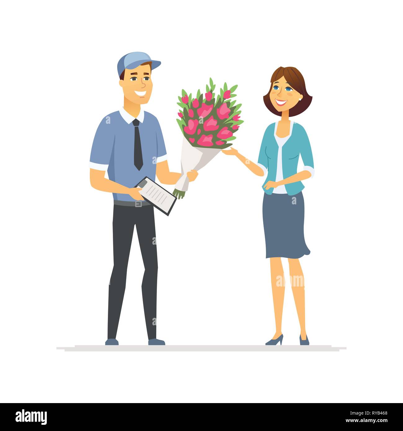 Flower delivery - modern vector cartoon people characters illustration ...