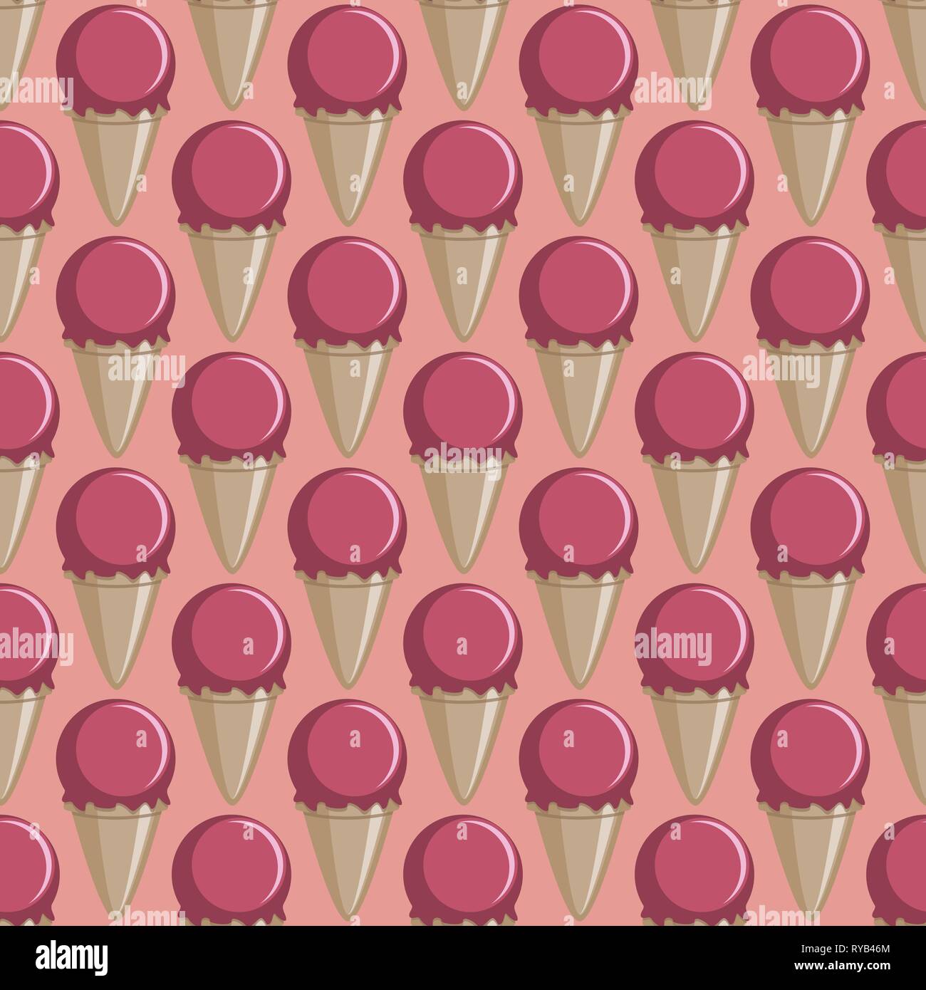 Ice Cream Cone Seamless Pink Lilac Pattern Background Vector