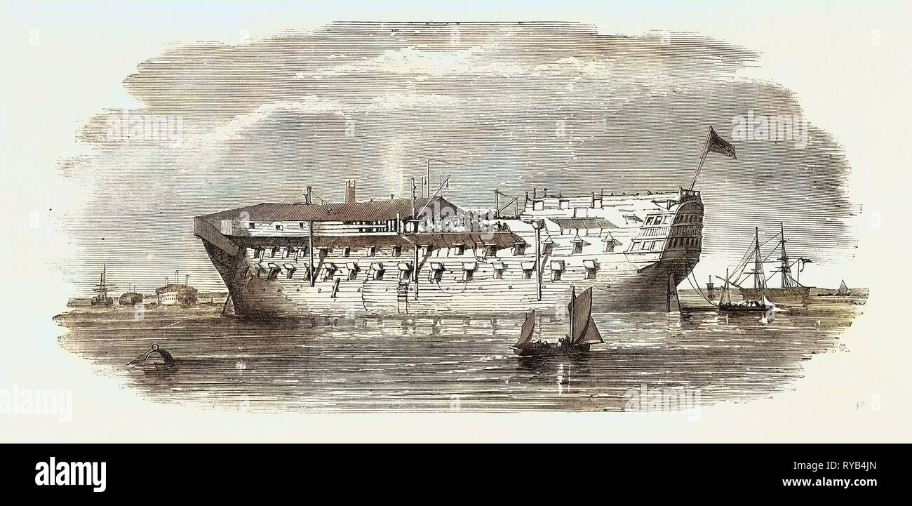 Russian Prisoners at Sheerness: The Devonshire Prison-Ship at Sheerness ...