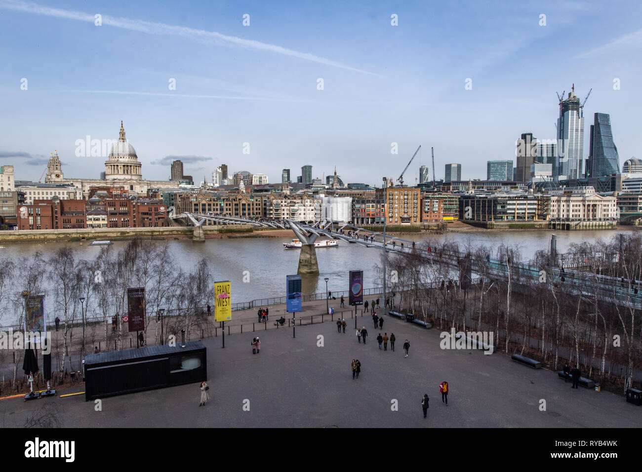 View of Millennium Bridge and St Paul's Cathedral from 1st floor of the ...